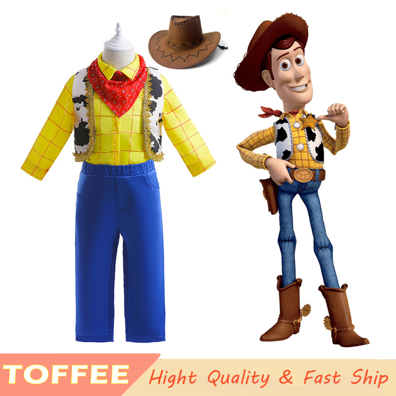 Woody Cosplay Costume Toy Story 4 Yellow Shirt Blue Trouser For Kids ...