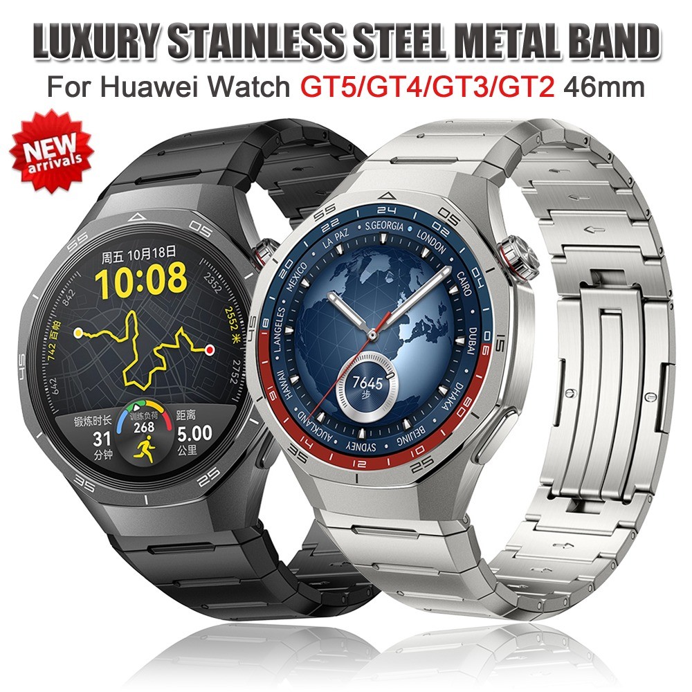 22mm Luxury Stainless Steel Strap For Huawei Watch GT5/GT4/GT3 Pro 46mm ...