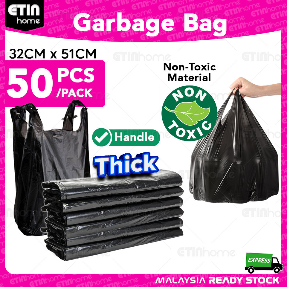 Trash Bags 50pcs Heavy Duty Plastic Bin Garbage Bag with Handle 32x52cm ...