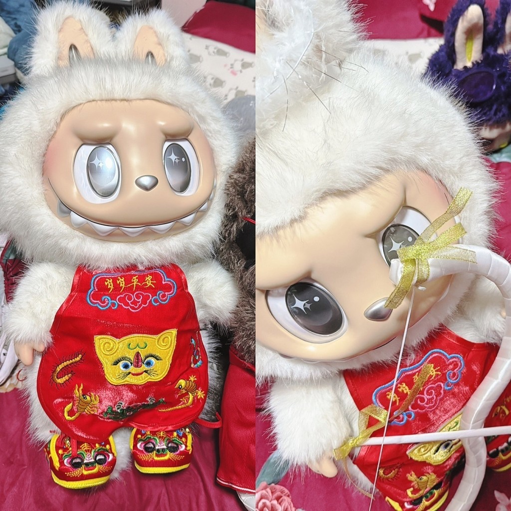 Labubu POP MART zimomo 58cm Plush Doll Red Embroidered Chinese Style ...