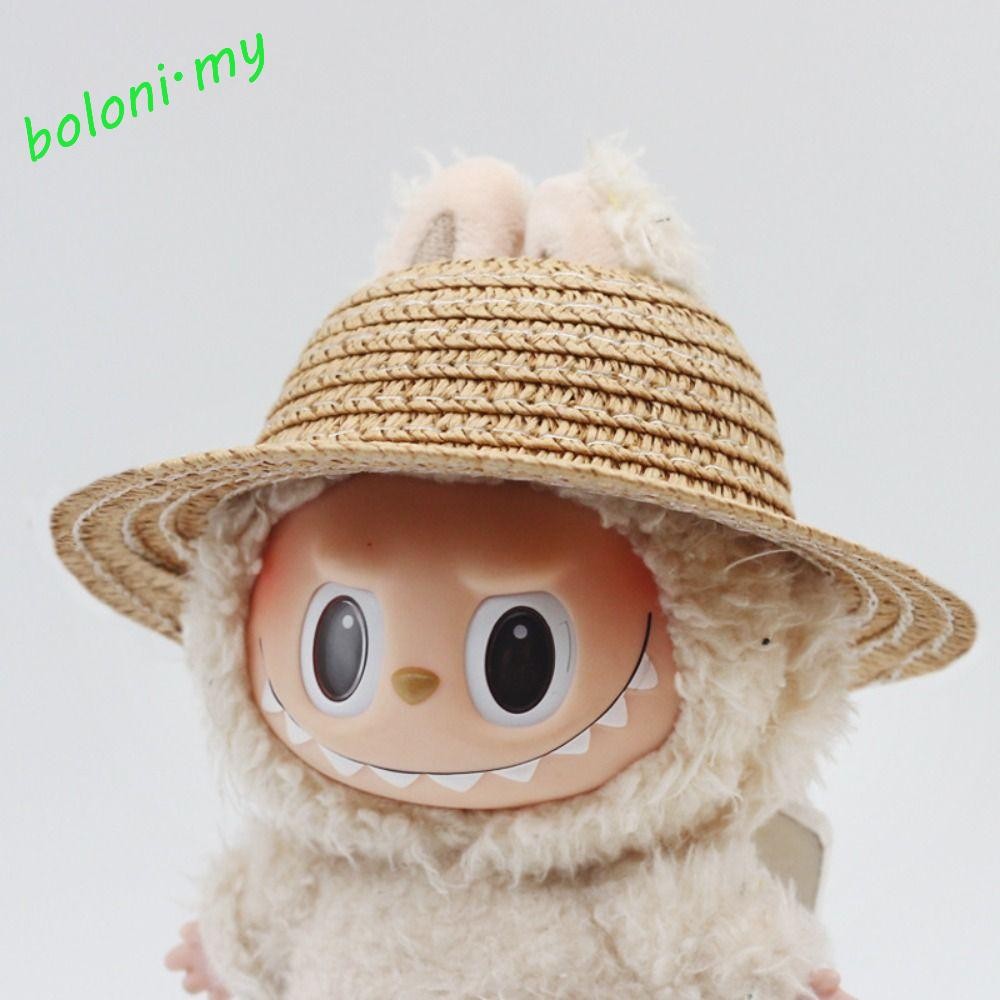 [COD] Labubu Doll Straw Hat, Sunbonnet Sunhat Labubu Hollowed-out Straw ...