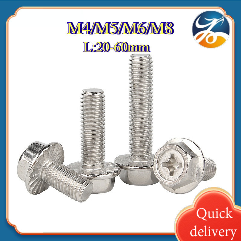 A2-70 SUS304 Stainless Steel Phillips Flange Screw Anti-slip Screw with Pad M4/M5/M6/M8 [Len-wdy ...