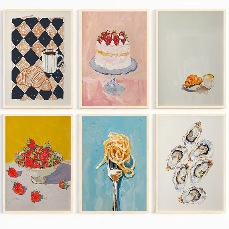 Vintage Food Dessert Spaghetti Coffee Strawberry Cake Oyster Poster ...
