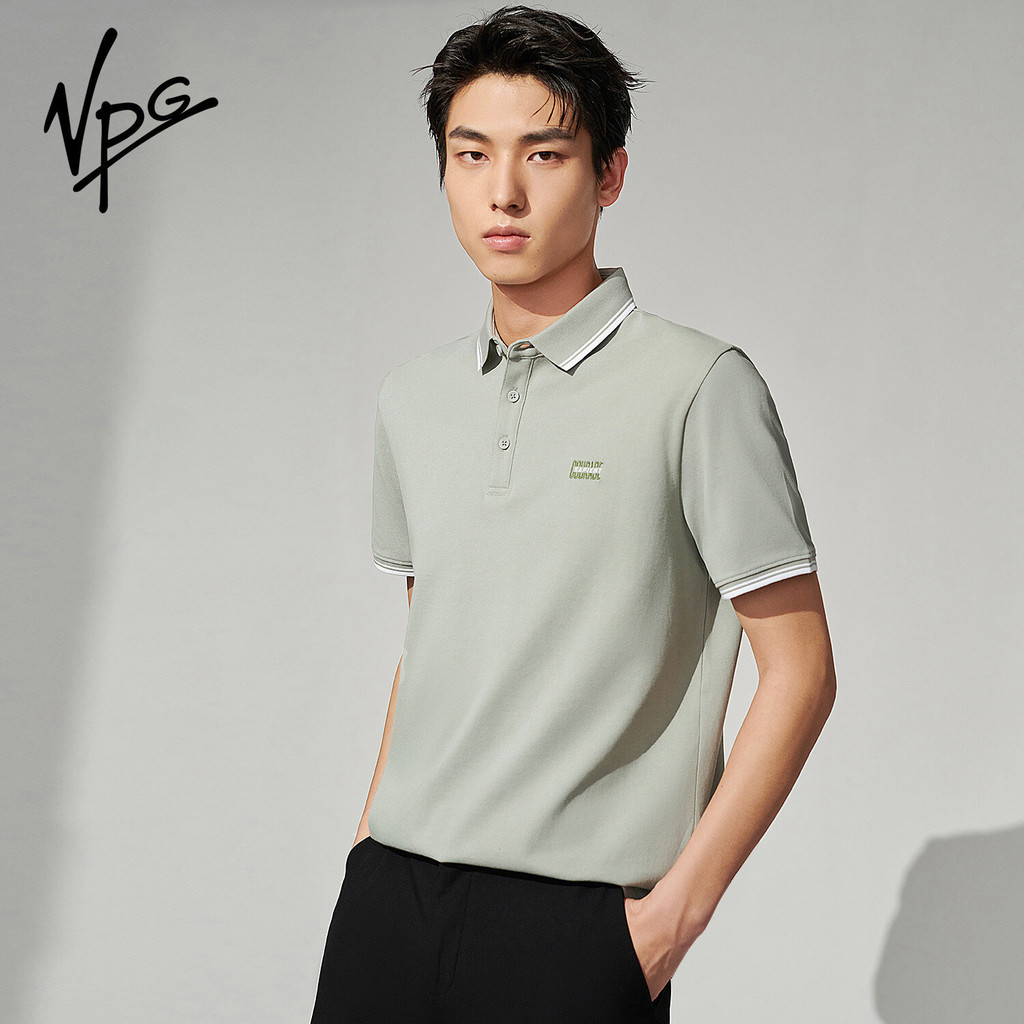 VPG Men's Light Green Polo Shirt Short Sleeve Collared with White Trim ...