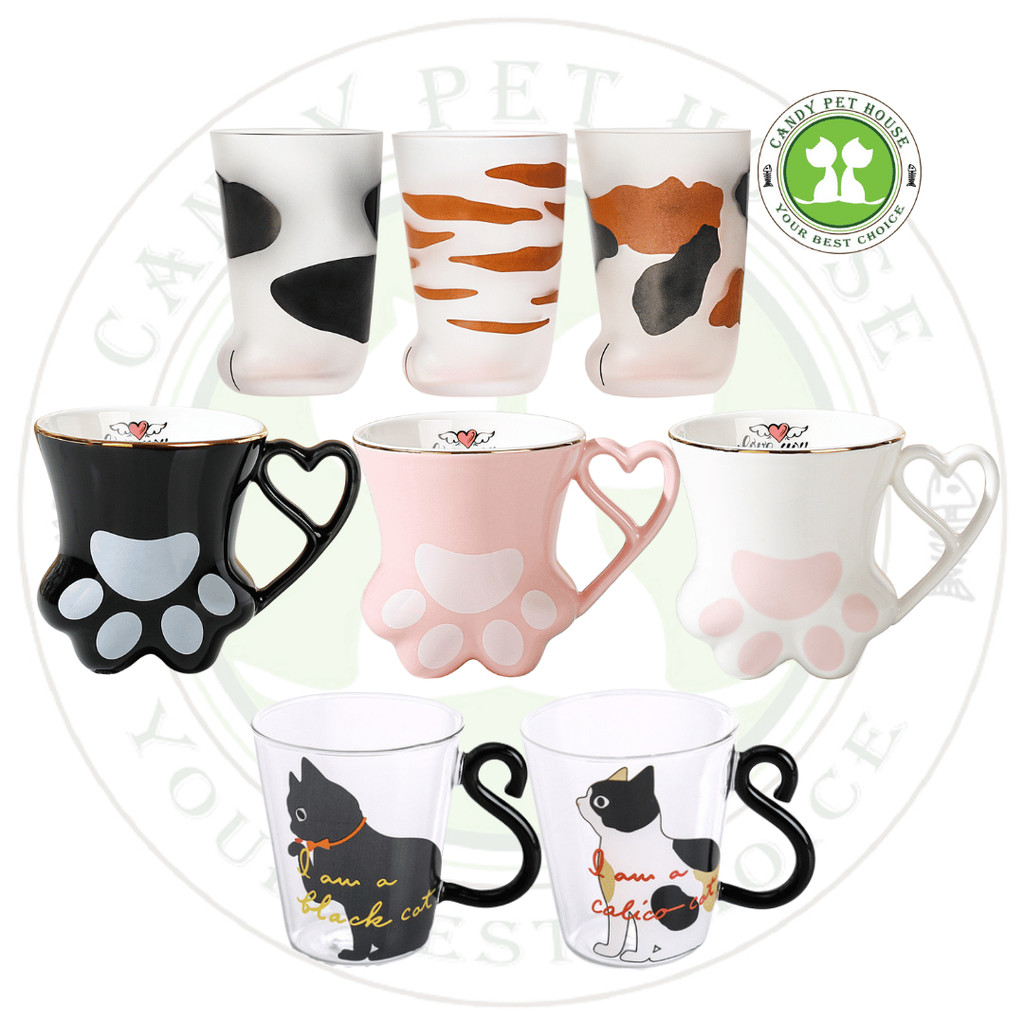 Cute Cat Design Glass Cup / Ceramic Cat Paws Mug / Kitty Frosted ...