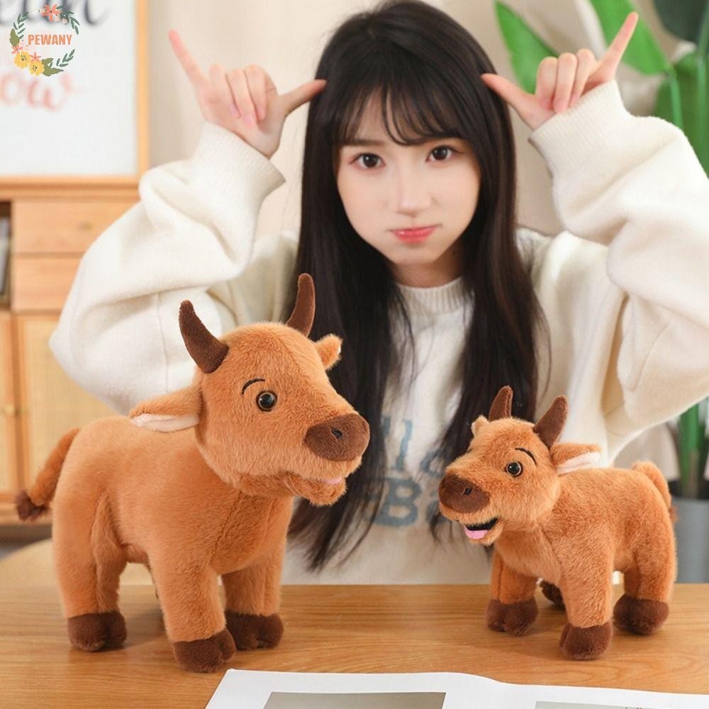 PEWANY Scalper Bull Plush Toys, Fluffy ReaListic Cattle Animal Plush ...