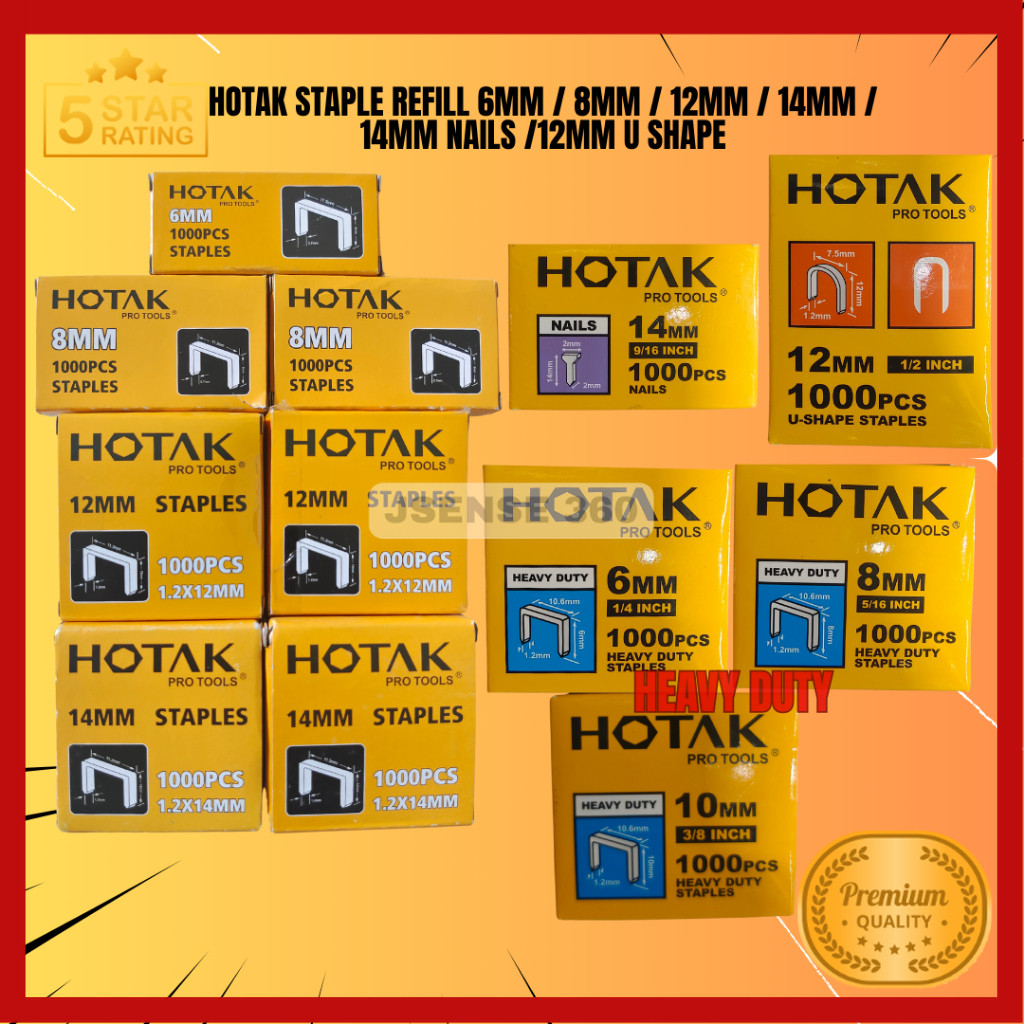 HOTAK Staple Refill 6mm / 8mm / 12mm / 14mm / 12mm U Shape Staples ...