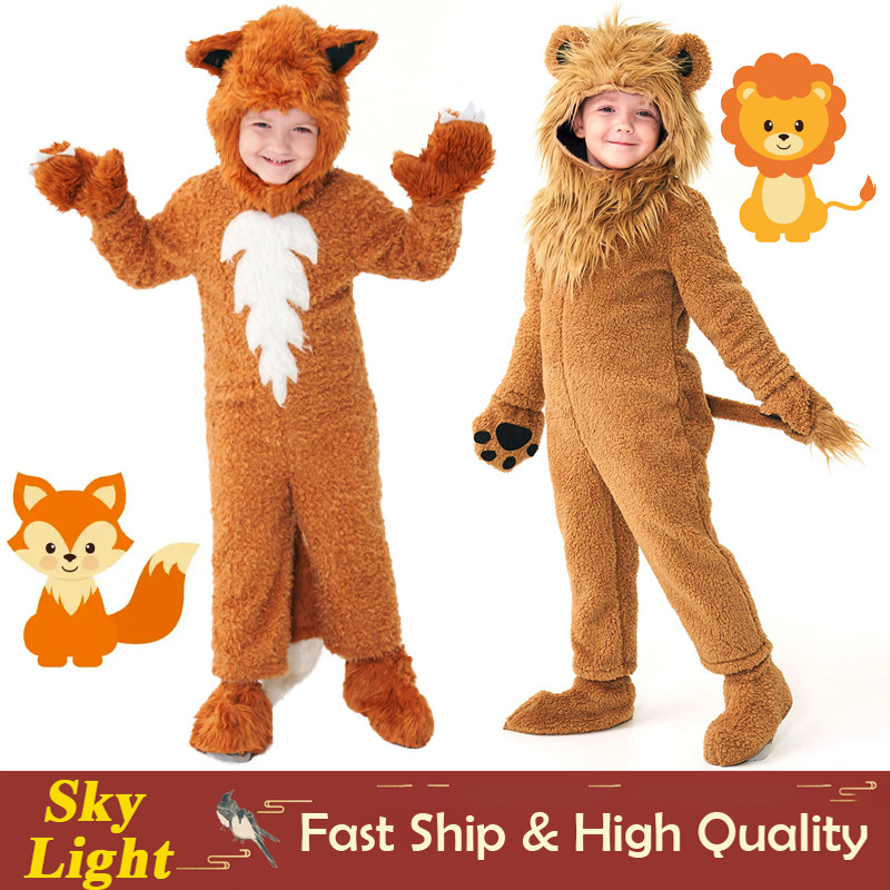 Zootopia Animals Cosplay Costume Lion Fox Plush Jumpsuit For Kids Boy ...