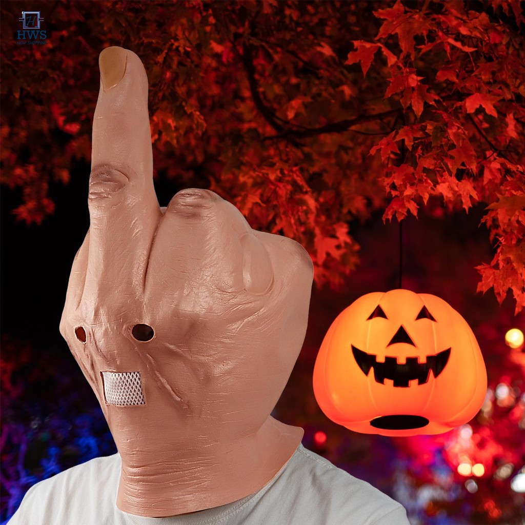 Full Head Creepy Fingers Mask Latex Spoof Middle Finger Cosplay Costume ...