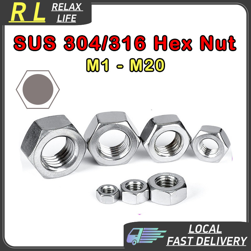 [RL] 304/316 Hex Nut M1-M20 Stainless Steel Hexagon Nuts DIN934 M1.2 M1 ...