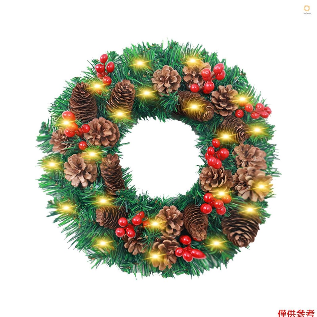 LED Christmas Wreath With Battery Powered String Light Pine Cones Red ...