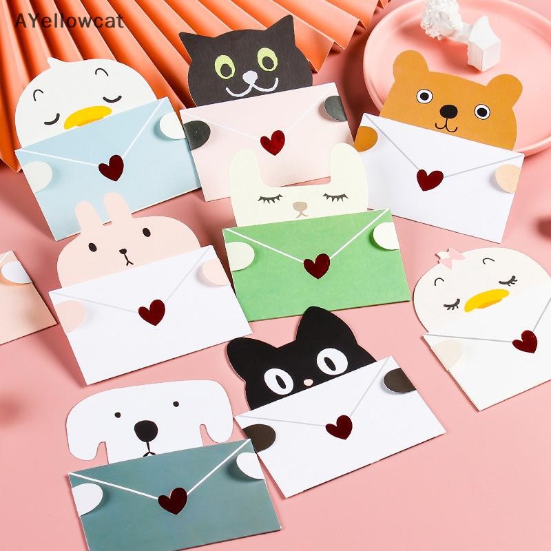 AY 1/9pcs Cute Cartoon Gift Card Folded Envelope Greeg Card Holiday ...