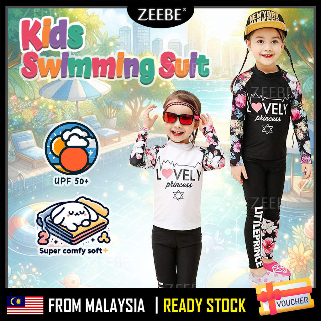 ZEEBE 2-16 Years Kids Swimwear Swimsuit Girl Long Sleeve Muslimah ...