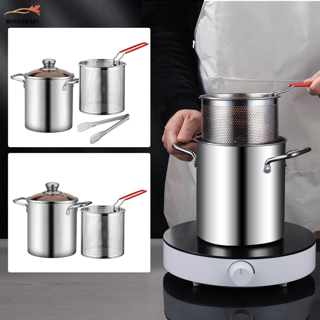 Deep Fryer Pot 304 Stainless Steel Fry Pot with Basket and Lid Food ...