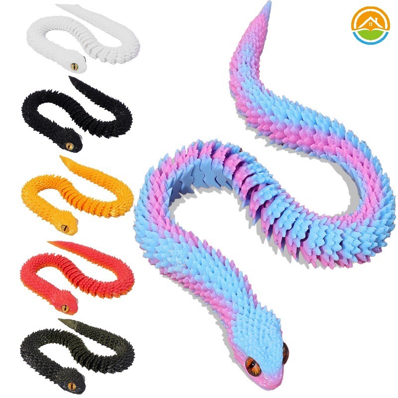 3D Printed Snake Simulation Snakes Figurine Flexible Joints Office Desk ...