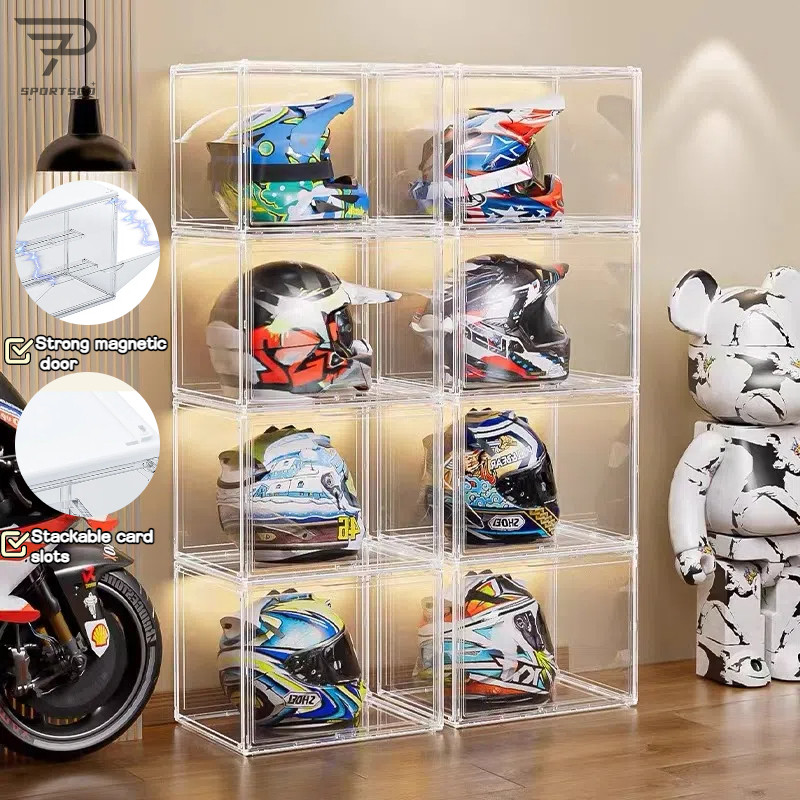 Dustproof Full Transparent Helmet Storage Box Helmet Display Rack ...