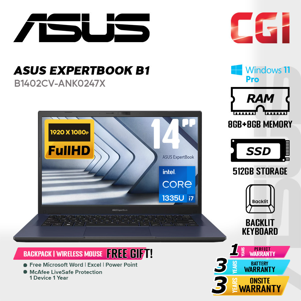 Asus 14" ExpertBook B1 B1402 Laptop Intel i7-1355U 8G+8G 512G FHD ...