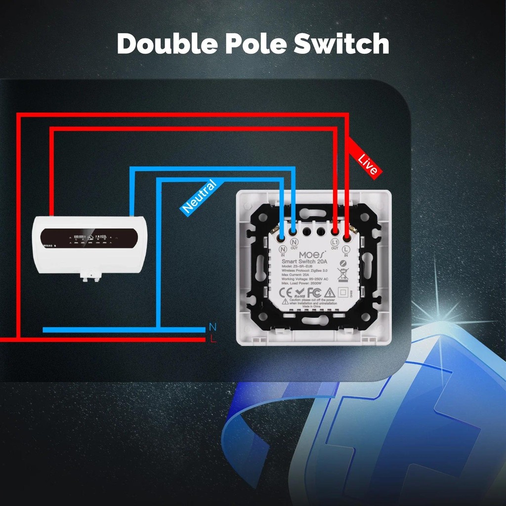 MOES Tuya 20A ZigBee Smart Heater AC Switch High Load Electricity Monitor Double Pole App Remote ...