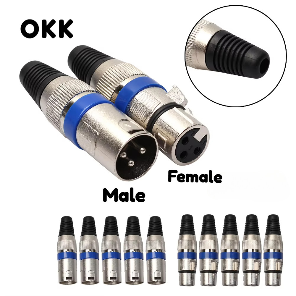 XLR 3 Pin Male Female Connector MIC Jack Plug Audio Microphone Cable Connector Silver Housing ...