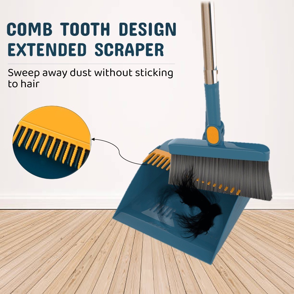 3 IN 1 Foldable Broom Dustpan Set Home Office Self-Cleaning Dustpan Teeth Sweeping Penyapu ...