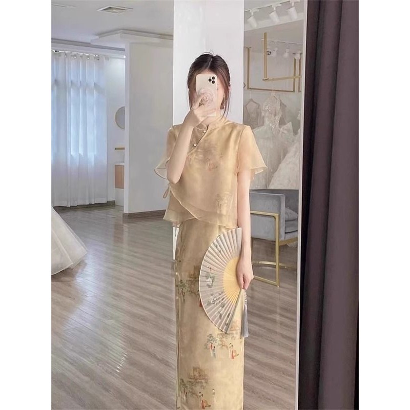 New Chinese Style Chinese Style Top Skirt Suit Women's Summer Plus Size ...