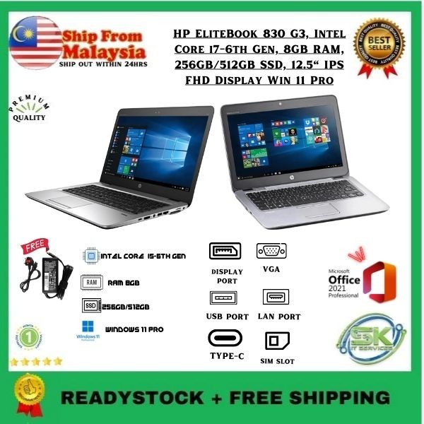 HP EliteBook 830 G3, Intel Core i7-6th Gen, 8GB RAM, 256GB/512GB SSD ...