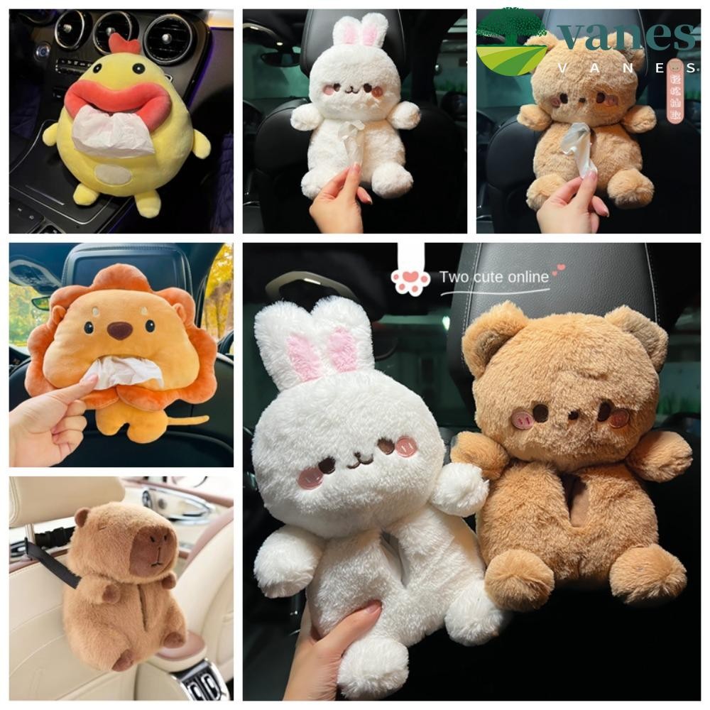 VANES Plush Bear Car Tissue Box, Plush Rabbit Cartoon Plush Car Tissue ...