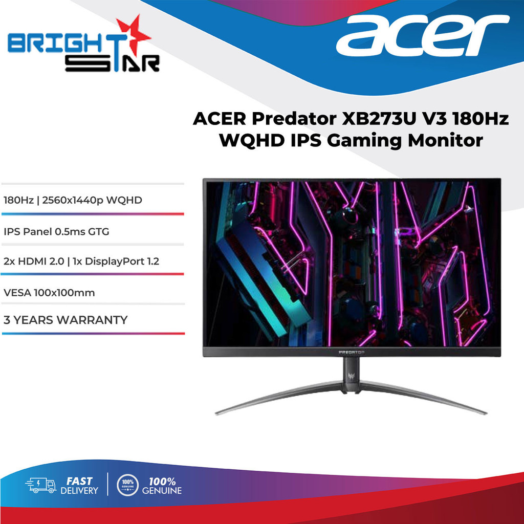 ACER Predator XB273U V3 27" WQHD 180Hz IPS Gaming Monitor | Shopee Malaysia