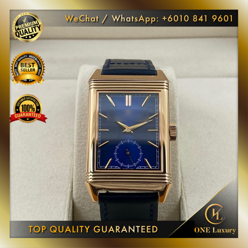 🔥SWISS TOP QUALITY🔥 JLC REVERSO TRIBUTE MONOFACE BLUE DIAL 18K ROSE ...