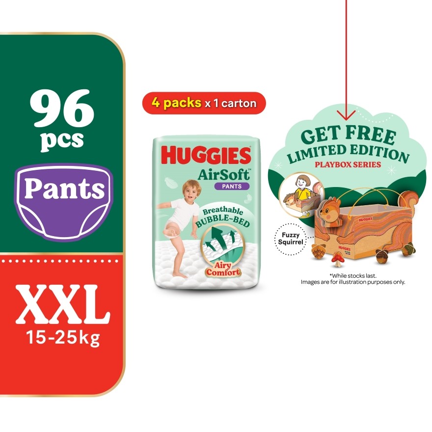 HUGGIES AirSoft Pants Diapers XXL 24s (4 Packs) + Playbox Squirrel ...