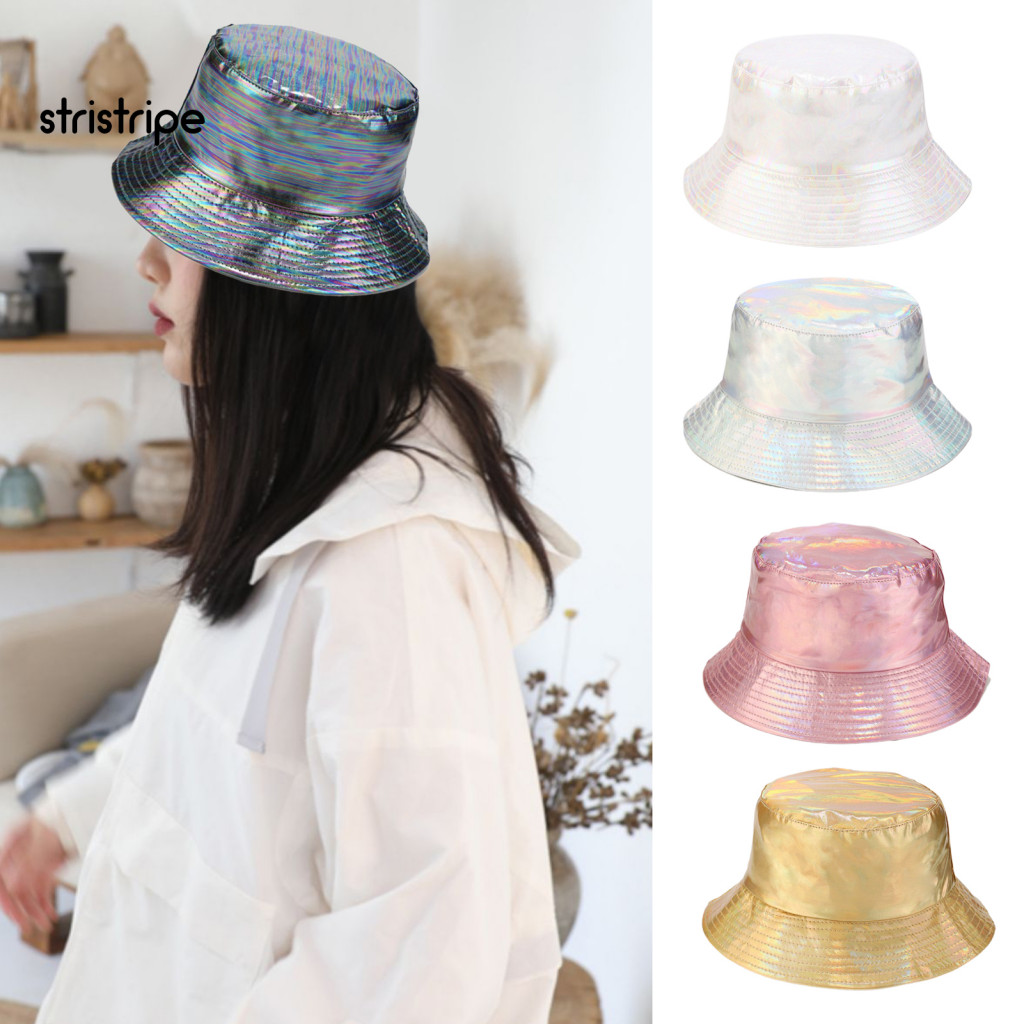 Punk Sun Hat for Daily Outing Short Brim Bright Surface Bucket Hat ...