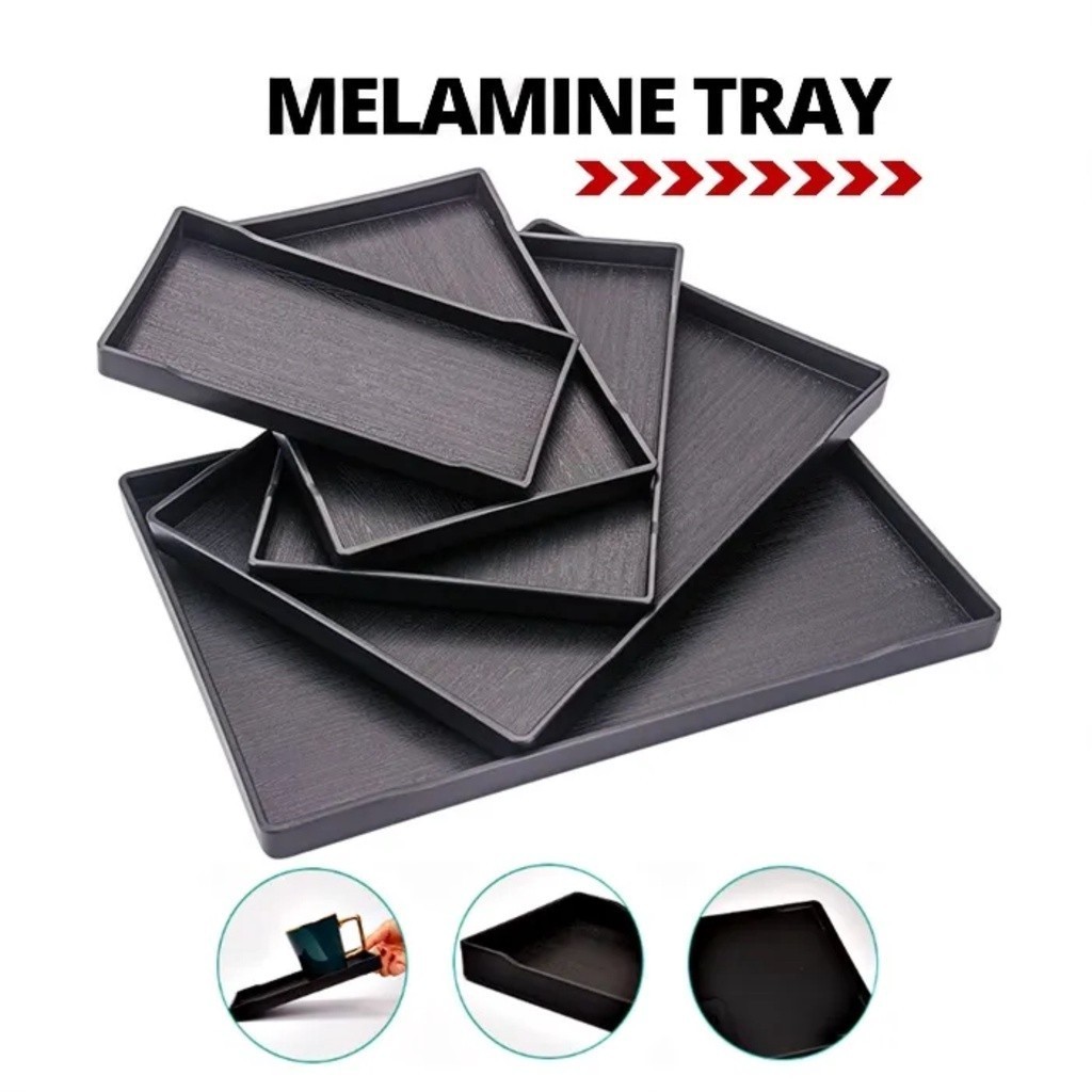 Coffee Tray Black Wood Grain Texture Elegant/Multipurpose Melamine Tray ...