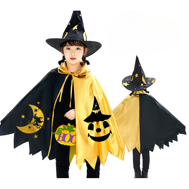 New Halloween Children'S Magician Cloak Star Cloak Five-Star Black Gold ...