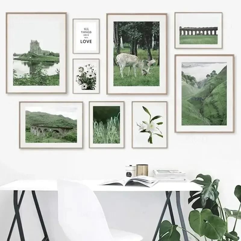Seni dinding canvas landskap hijau bertemakan alam, poster dan cetak ...