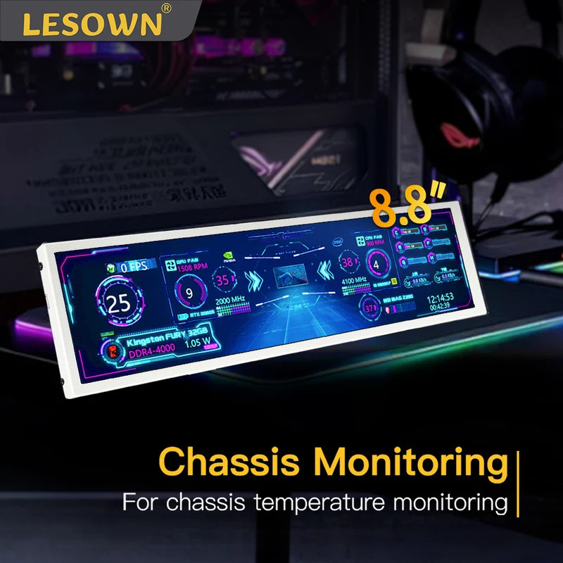 LESOWN HDMI Long Wide Monitor 8.8 inch PC Sensor Panel CPU GPU RAM ...