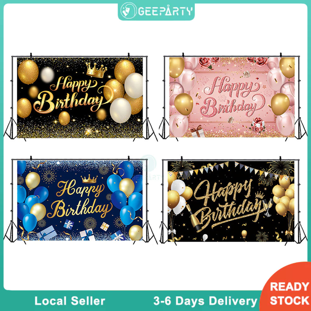 GeeParty Happy Birthday Backdrop Cloth Fabric for Birthday Party ...