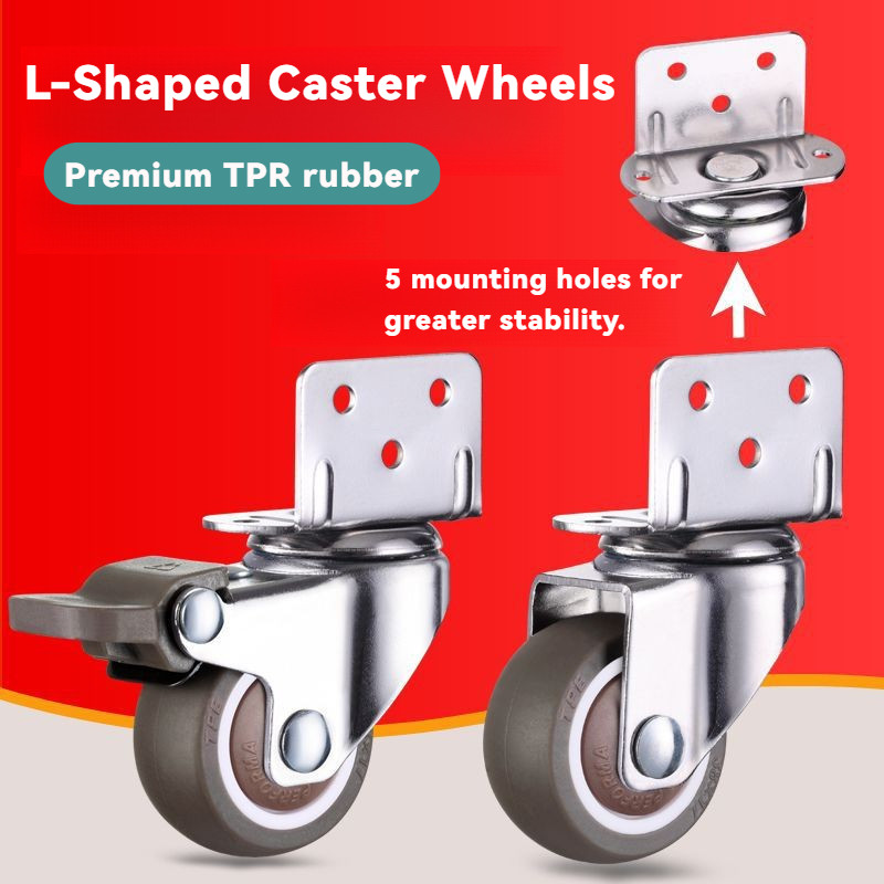 Set of 4 Side Mount Casters L-Shaped Small Rubber Caster,Mute Ball Bearing 360 Degree Plate ...