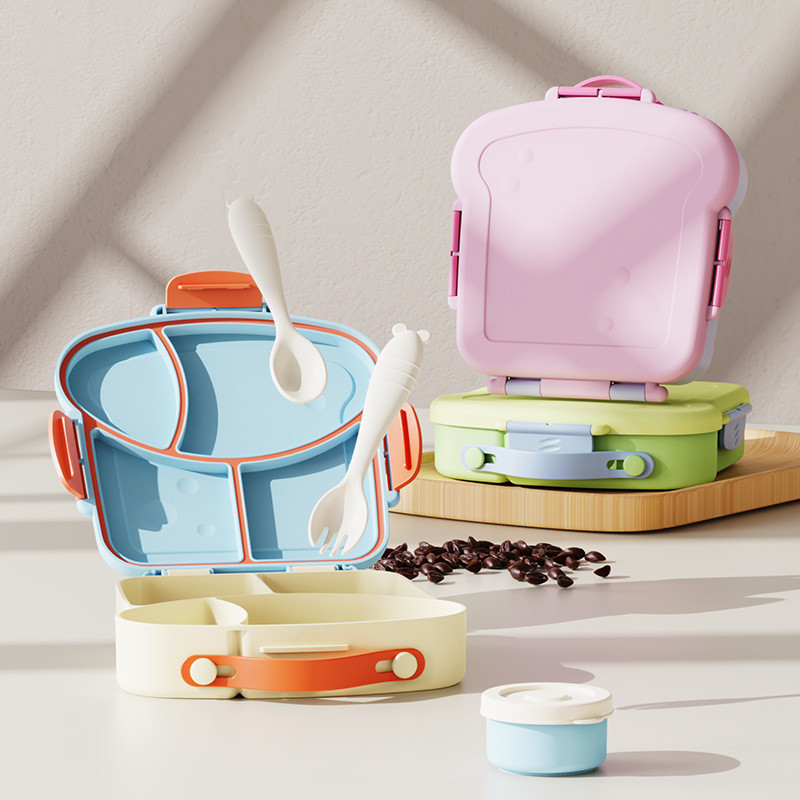 AS Children's microwavable Plastic lunch box with Fork Spoon Sauce Box ...