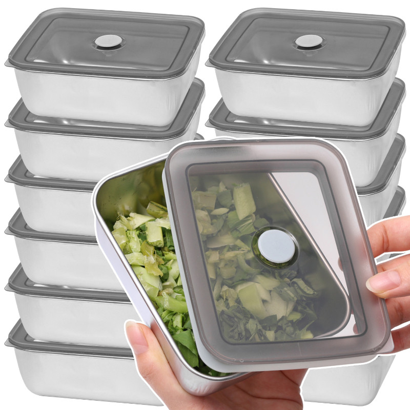 Stainless Steel Crisper Food Storage Box with Sealed Lid Portable Bento ...