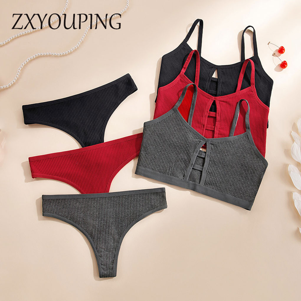 ZXYOUPING 1/2pcs Cotton Bra and Panty Set for Women T Back Sexy ,Sports ...
