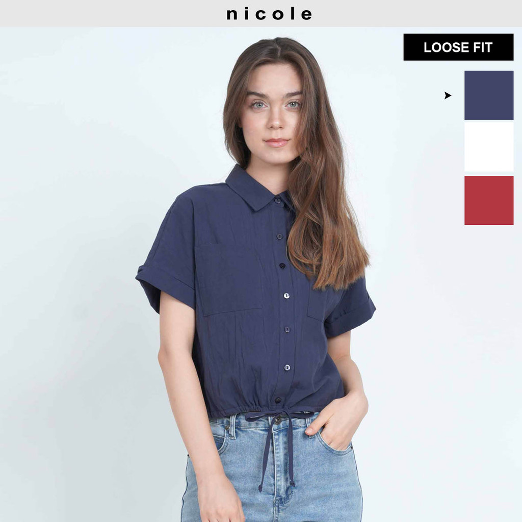 Nicole Fold Collar Front with Button Opening Short Sleeve Hem with ...