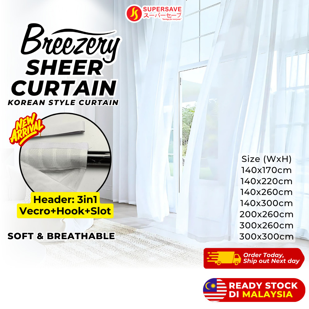 SUPERSAVE 3 in 1 Sheer Curtain Day Curtain Daylight Langsir Sheer Putih ...