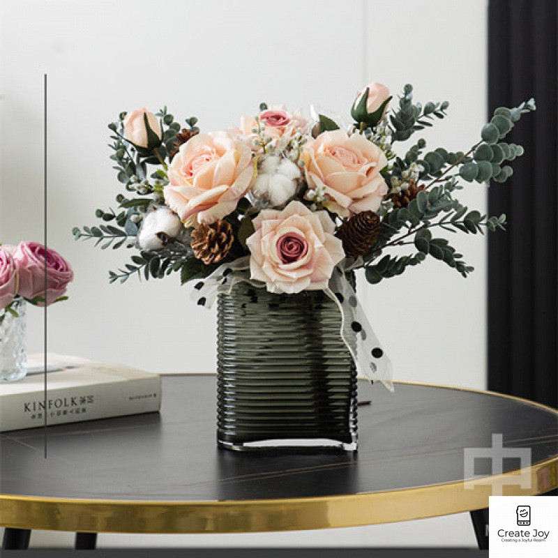Gubahan Bunga Tiruan Nordic Rose Sejambak Bunga Kering dengan Pasu ...