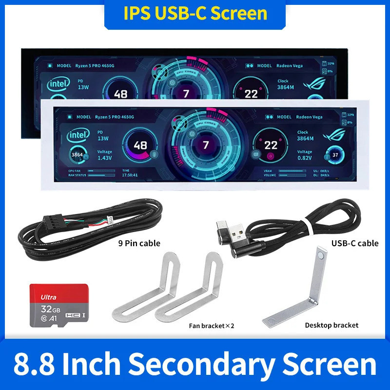 8.8 Inch IPS USB Secondary Screen Type-C PH Interface Turing Smart ...