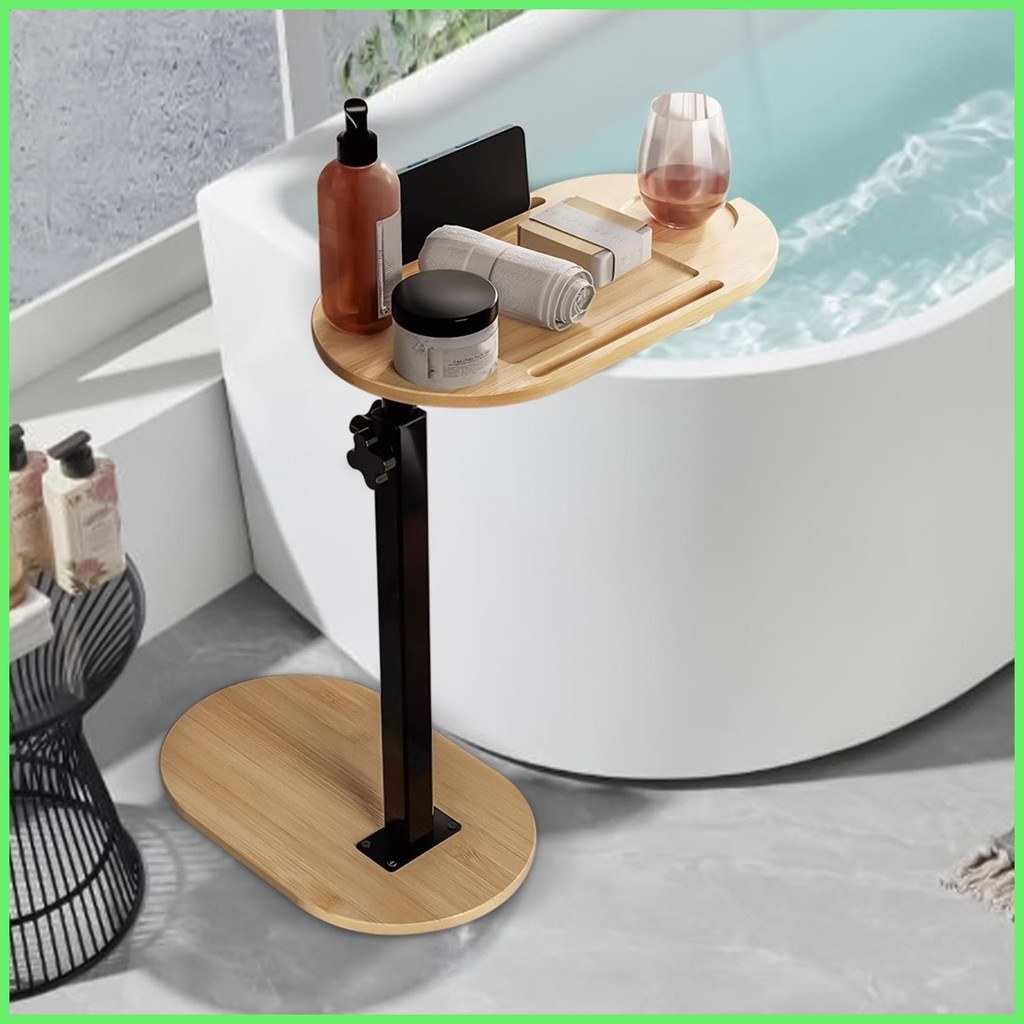 Bath Tray Table Stand Adjustable Height Freestanding Hot Tub Shelf Bath ...