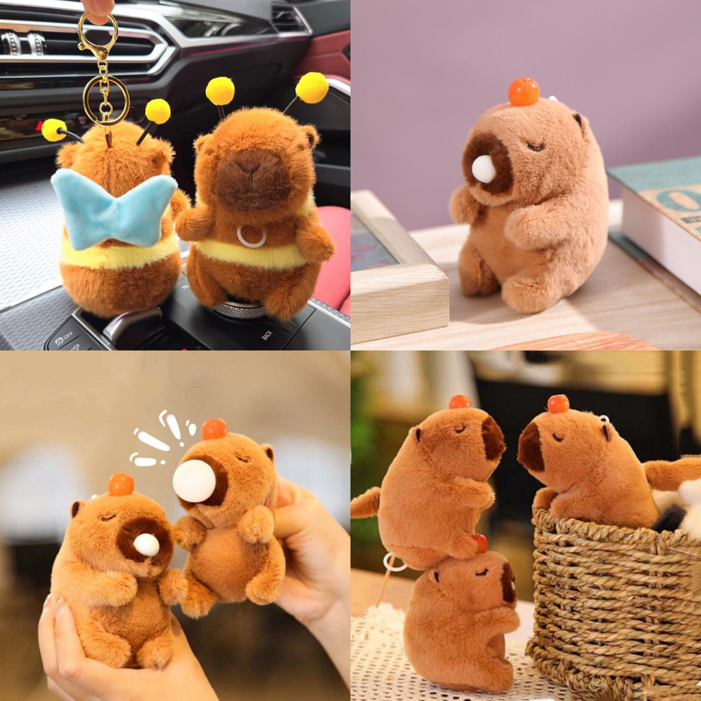 Cartoon Plush Bee Shake Wings Capybara Keychain Capybara Doll Couple ...