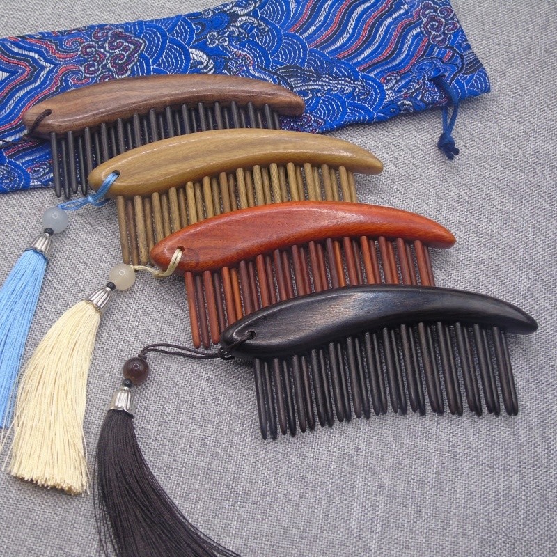 Ebony Antique Insert Tooth Comb Double Row Massage Carving Health Care ...