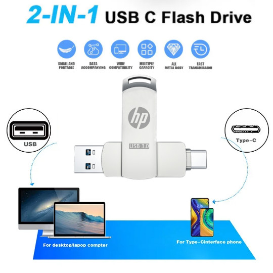 HP Otg Pendrive 1TB TypeC Flash Drive 2TB Usb Flash Drive Otg For Phone ...