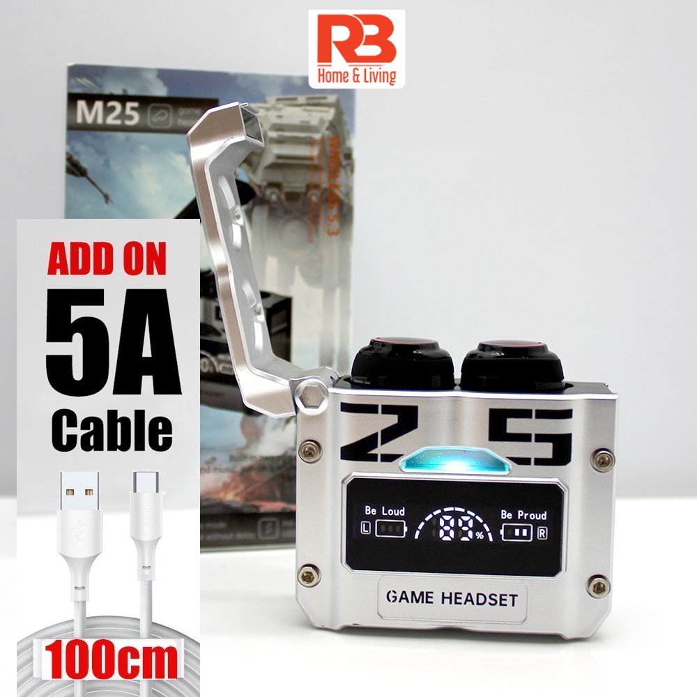 M25 Bluetooth Earphone 9D Stereo Sports Gaming Earbuds LED Mic Wireless ...