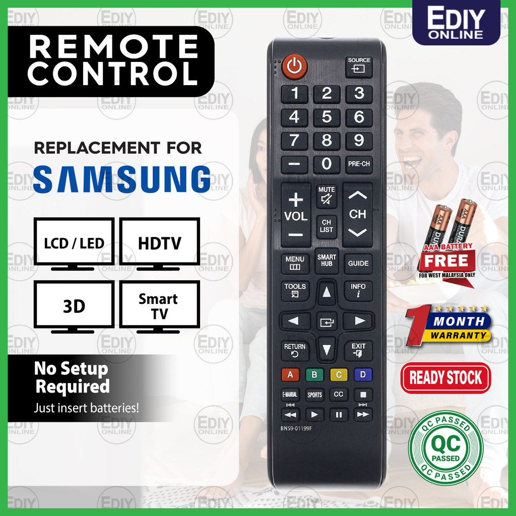 【𝐅𝐑𝐄𝐄 𝐁𝐀𝐓𝐓𝐄𝐑𝐘 𝐀𝐀𝐀𝐗𝟐】Remote Control For Samsung BN59-01199F LCD LED HDTV ...